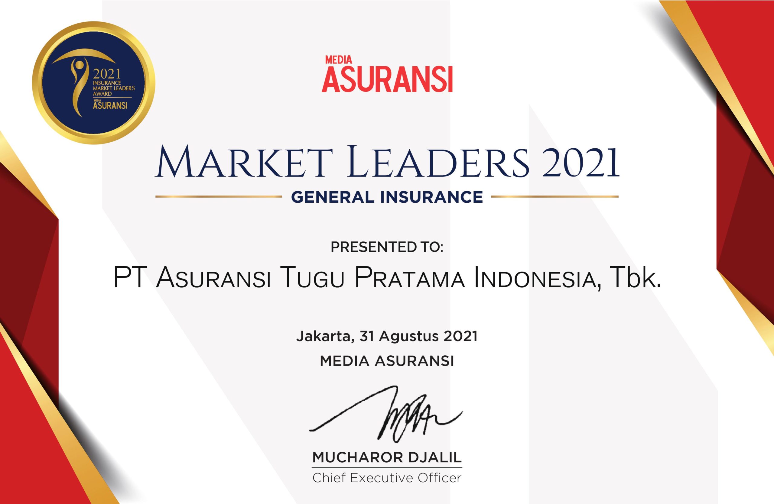 Tugu Insurance Meraih Insurance Market Leaders Award 2021